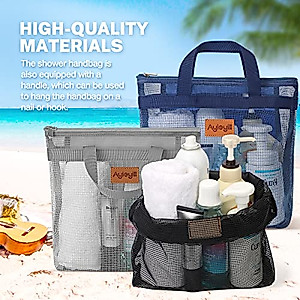 3 Pcs Portable Mesh Shower Caddy Tote, Quick Dry Tote Bag Mesh Beach Bags for Women, Hanging Toiletry and Bath Organizer for Travel Swimming Sports Gym Camp Shopping College Dorms (Black Gray D Blue)