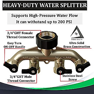 Heavy Duty 4 Way Hose Splitter (Premium Brass for Superior Durability), Wye Garden Hoses Connector for Water Spigot Faucet Bib Tap, Four Shut Off Valves, Y Adapter, Rust-Resistant Finish, Zero Leaks