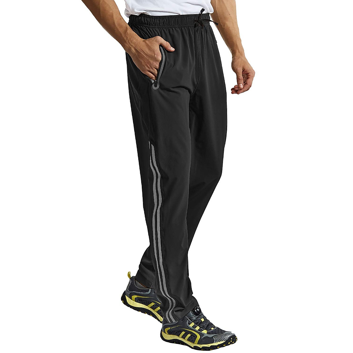 BGOWATU Men's Sweatpants Zipper Pockets Lightweight Exercise Pants Running Workout Sports (Black US L)
