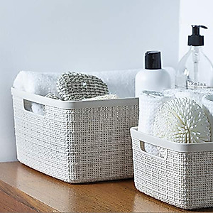 Curver Jute Decorative Plastic Organization and Storage Basket Perfect Bins for Home Office, Closet Shelves, Kitchen Pantry and All Bedroom Essentials, (Set of 6 )