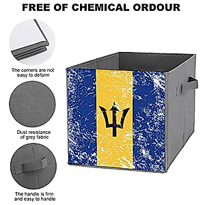 Retro Barbados Flag Collapsible Storage Bins Basics Folding Fabric Storage Cubes Organizer Boxes with Handles