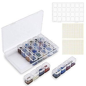 2 Pack Diamond Embroidery Boxes, 28 Grids Slot Diamond Painting Beads Storage Boxes, 5D Diamond Painting Accessories Craft Storage Containers with Marker Stickers