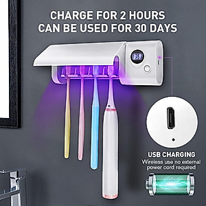 Toothbrush Holders for Bathrooms - Electric Toothbrush Holder with 4 Toothbrush Slot, Wireless Wall Mount Toothbrush Holder Fits Electric, Ordinary Toothbrushes - White