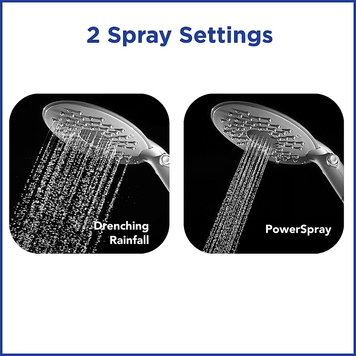 Waterpik CF-201E Flexible Neck 2-Mode Rainfall Rain Shower Head, 1.8 GPM, White, 1.8 GPM