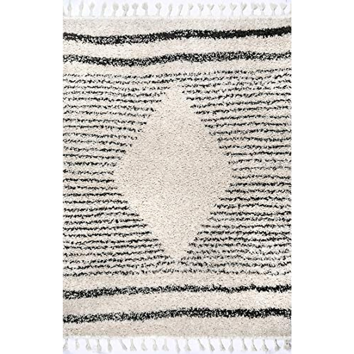 nuLOOM Kiera Moroccan Diamond Shag Tassel Area Rug, 4 ft x 6 ft, Off White