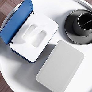 Brianer Wet Wipes Dispenser, Dry Wet Tissue Paper Case Dustproof Tissue Storage Box Case, Dispenser Holder with Lid for Home Office Desk (Blue White)