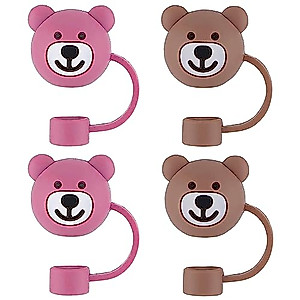 4pcs Straw Covers Cap for Stanley Cup, Cute Bear Silicone Straw Tip Covers for Stanley 30 & 40 Oz Tumbler with Handle (Bear)
