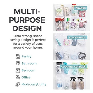 HOME GENIE 24 Pocket Strong Space Saving Over Door Shoe Organizer, Holds Up to 40 Pounds, Stay In Place Hooks Large Breathable Mesh Pocket Hanging Behind Closet Caddy Holder, Cabinet Rack, Gray