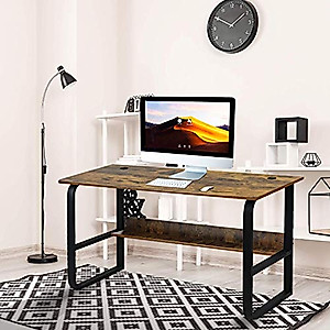 Jerry & Maggie - Computer Desk Home Office Desk Personal Work Station Desktop Cable Accessory Book Shelf Design Reading Writing Studying 55'' - Rustic Wood Tone