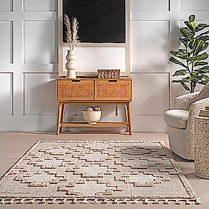 nuLOOM Polina Geometric High-Low Tasseled Area Rug, 4x6, Beige