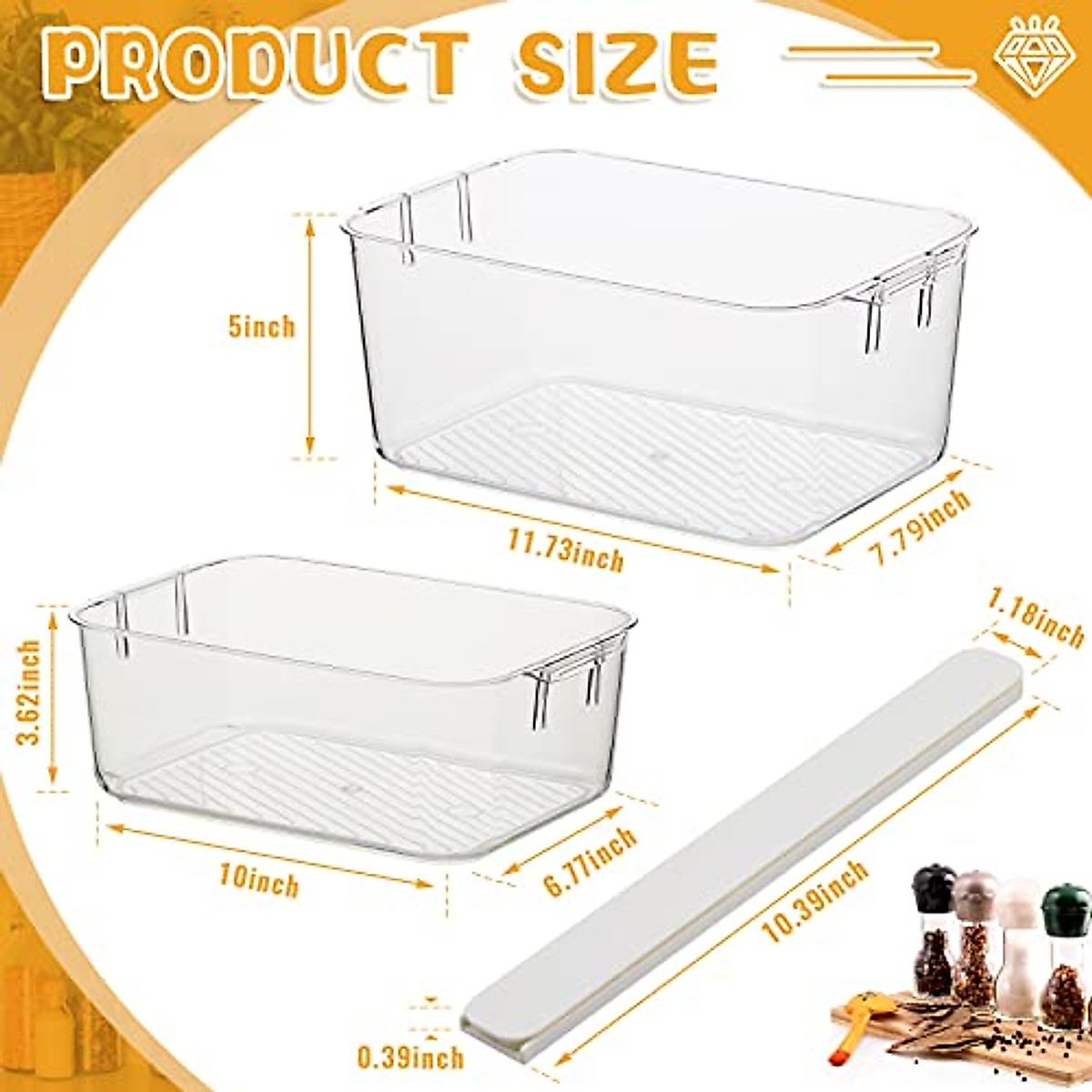 2 Pcs Pull Out Cabinet Organizer Slide out Storage Container No Need Drilling and Nailing Acrylic Drawer Storage Shelves with 4 Pull out Rail for Bathroom Kitchen