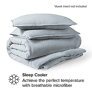 Bare Home Sandwashed Duvet Cover Queen Size - Premium 1800 Collection Duvet Set - Cooling Duvet Cover - Super Soft Duvet Covers (Queen, Sandwashed Dusty Blue)