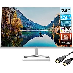 HP New M24fw FHD Monitor 2D9K1AA#ABA, On-Screen Controls; AMD FreeSync, Low Blue Light Mode; Anti-Glare, Brightness 300 nits, IPS FHD (1920 x 1080), 1 VGA; 1 HDMI 1.4, Plus HDMI Cable.