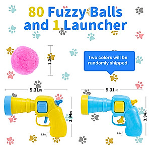Hggha 81Pcs Cat Ball Launcher Gun,Funny Interactive Cat Toys for Bored Indoor Adult Cats, 80Pcs Plush Cat Toy Balls with 1 Launcher, Cat Fetch Toys, Cute Kitten Kitty Toys for Training,Playing