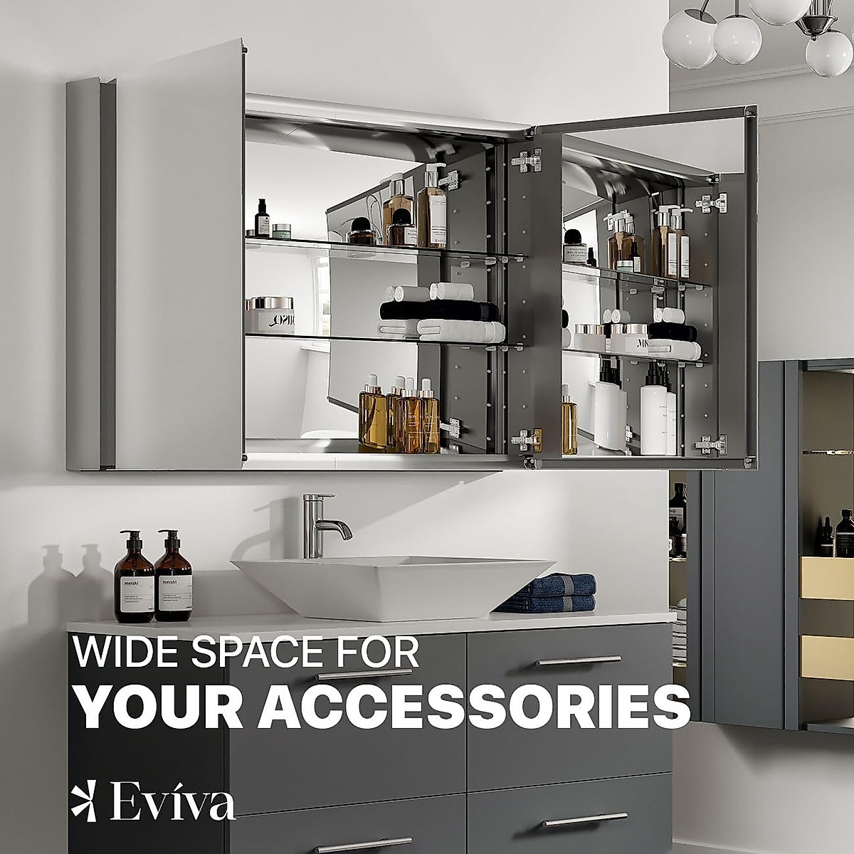 Eviva Elegant Lazy 40-Inch Mirror Medicine Cabinet in Classic White - Illumination-Free Storage Solution