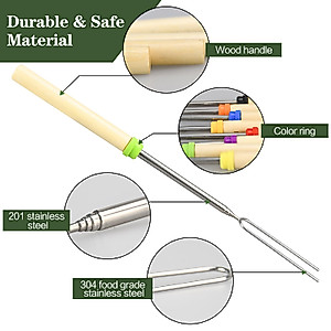 5/8/12/24 Pack Marshmallow Roasting Sticks Set, Extendable 32in Long Metal Barbecue Skewers with Wooden Handle, for Marshmallow, Hot Dogs, Camping, BBQ, Grill(5 Pack)