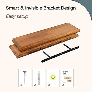 Floating Shelves for Wall - Solid Pine Wood Wall Shelf - Bathroom Shelves - Wall Shelves for Bedroom Living Room - Floating Shelf for Wall Mounted Shelves -24x6.7x1.2 inch- Set of 2 (Walnut Color)