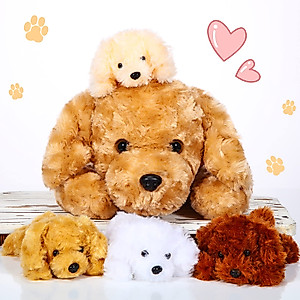 5 Pieces Dog Stuffed Animal Puppy Stuffed Animal 1 Big Mommy Dog with 4 Mini Baby Cute Soft Plush Dog Stuffed Dog with Puppies for Birthday Children's Party (Golden Retriever)