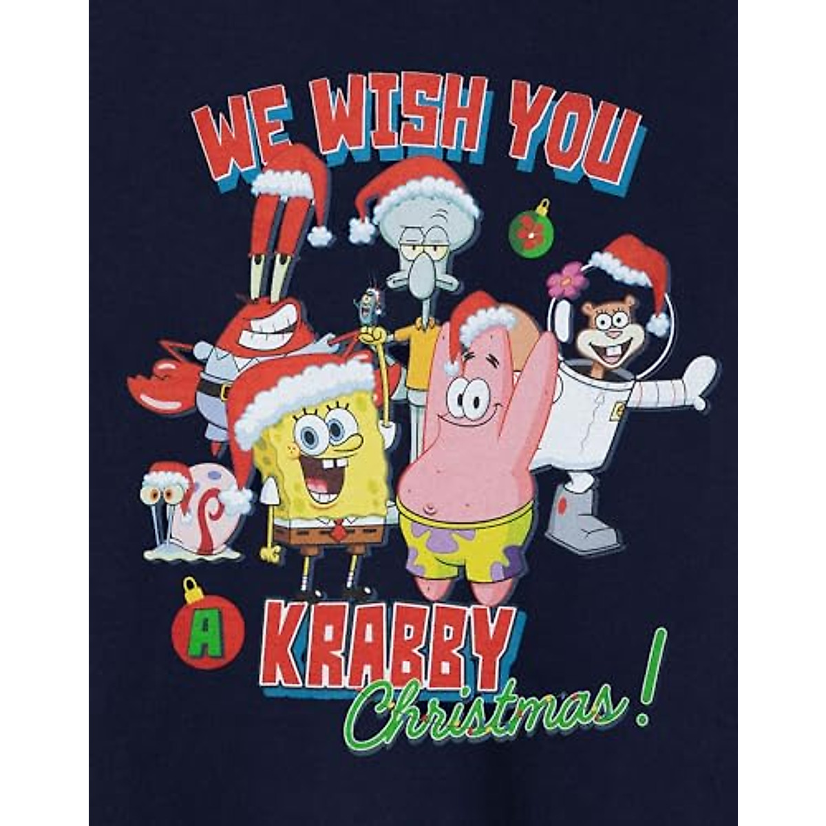 SpongeBob SquarePants Kids Christmas Navy T-Shirt | Boys Girls Patrick Squidward Sandy Mr Krabs Gary Krabby | Xmas Gift