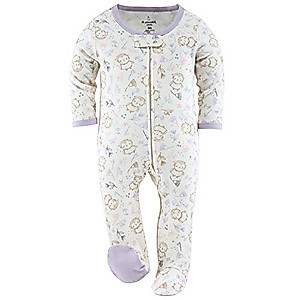 The Peanutshell Footed Baby Sleepers for Girls, Purple Woodland Animals, 3 Pack Set (9M)