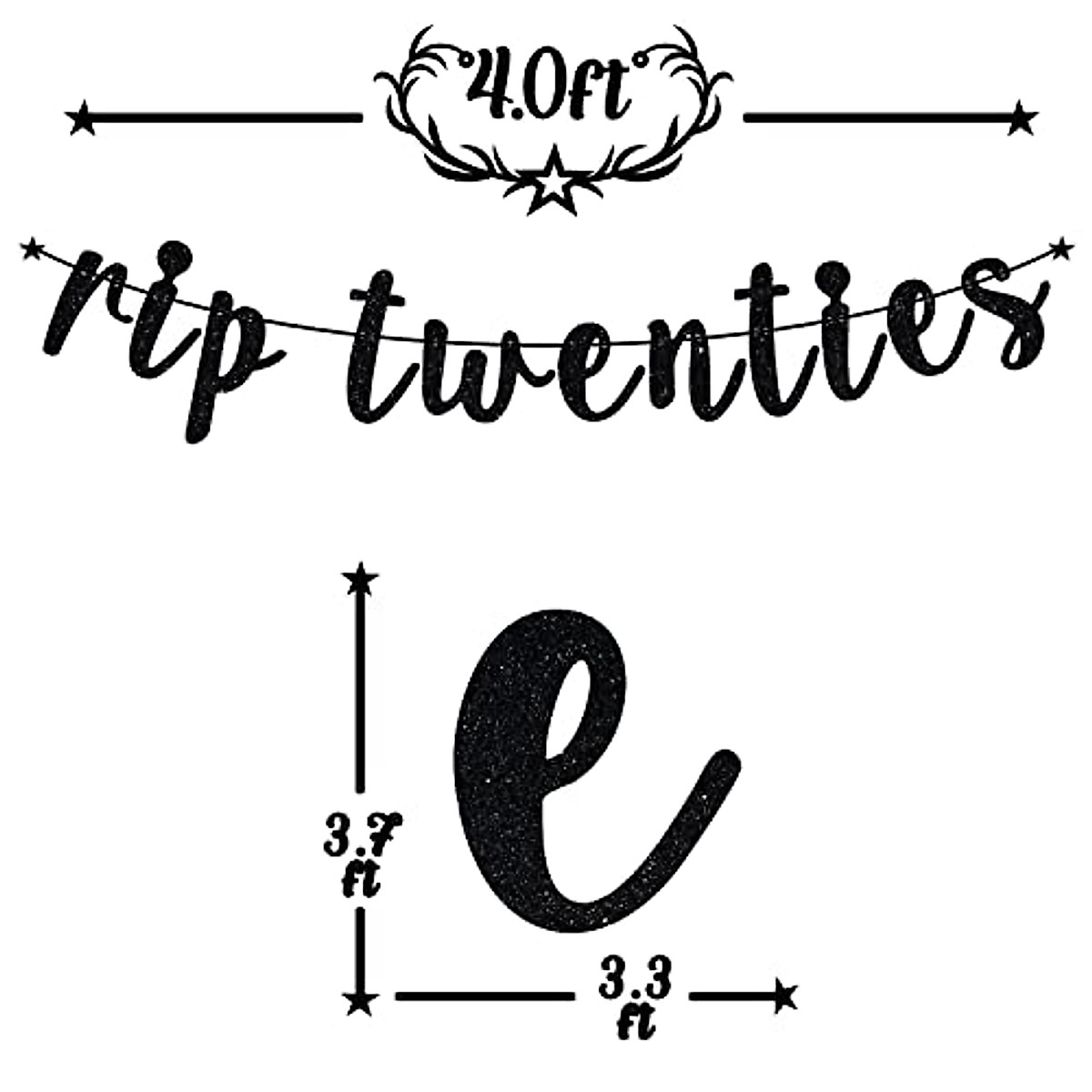 Black Glitter Rip Twenties Banner, Cheers to 30 Years/Funeral for My Youth/Death to My Twenties, Old English 30th Birthday Party Decorations