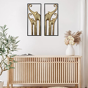 HKaikzo Set of 2 Elephant Wall Decor, African Wall Decor, Gold Elephant Wall Art, Animal Decorations for Living Room, Modern Metal Decor(11.8x27.6in)
