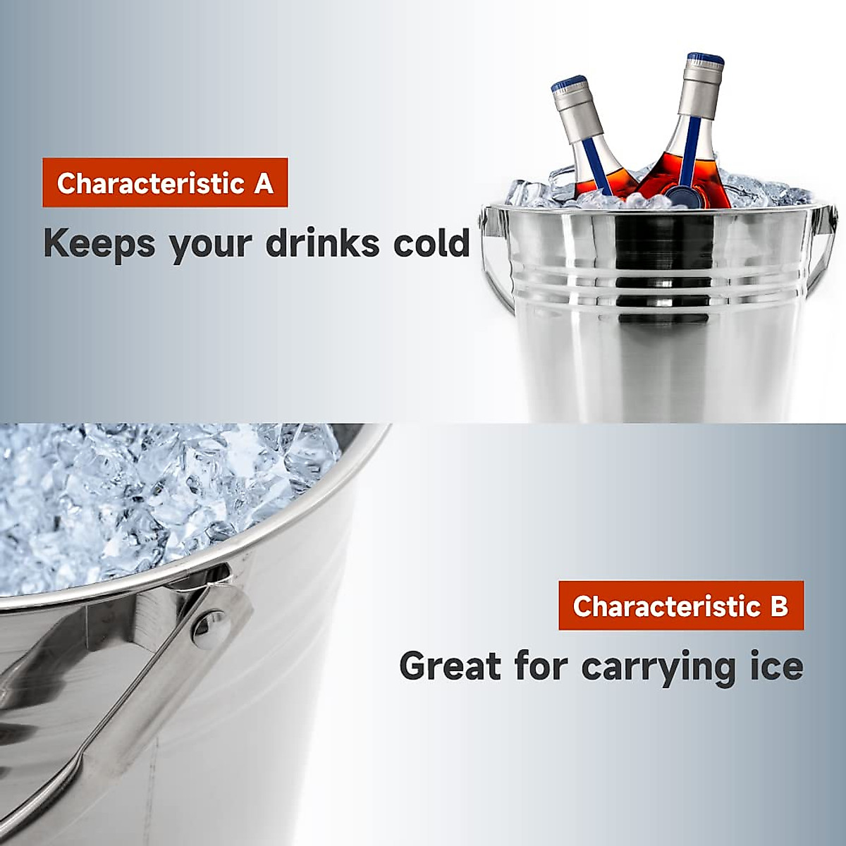 Ice Bucket Insulated Stainless Steel Keep Ice Frozen Longer Ideal for Cocktail Bar, Parties, Chilling Wine, Champagne - 3 Liter (Stainless Steel)