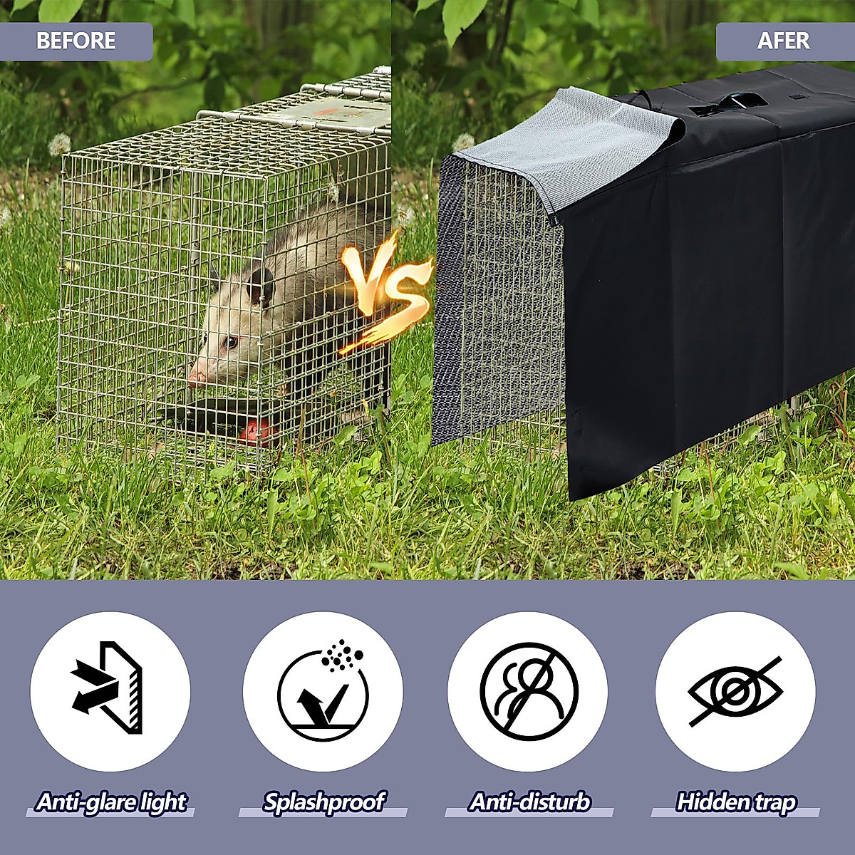 Kittmip 2 Pcs Trap Cage Cover 32 x 10 x 12 Inch Heavy Duty Animal Trap Cover Live Animal Trap Cage Cover for 1 Door Humane Cat Trap Squirrel Dog Gopher Chipmunk Skunk, Cage Not Included, Black