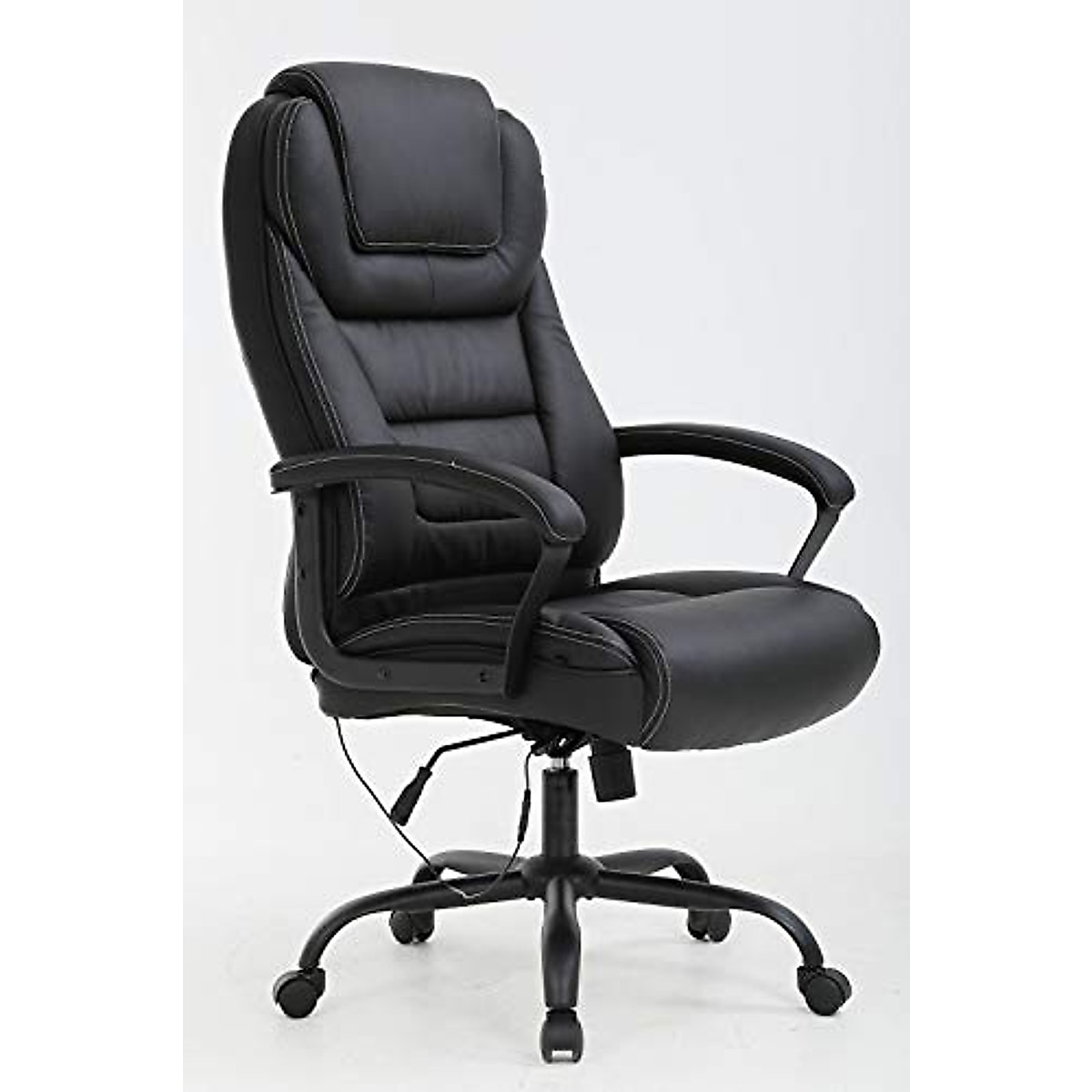 500lbs Big & Tall Task Office Chair, Wide Seat Desk Chair with Massage Lumbar Support Armrest Swivel Rolling High Back Leather Adjustable Ergonomic Computer Chair for Managerial Executive Chairs Black