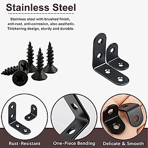 YAMASO 20PCS L Bracket Corner Bracket,Black Small Right Angle Bracket for Wood Furniture Cabinet Chair(10PCS 0.79 Inch+10PCS 1.57 Inch with 60PCS Screws)