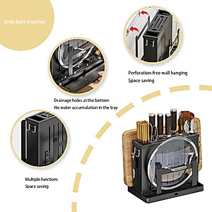 MYBAQ,Kitchen Knife Rack,Knife Holder for Kitchen Counter,Knife Rack,Knife Organizer,Stainless Steel Knife Holder,30 * 16 * 26.3cm,Features: Wall mountable Without Holes, Large Capacity