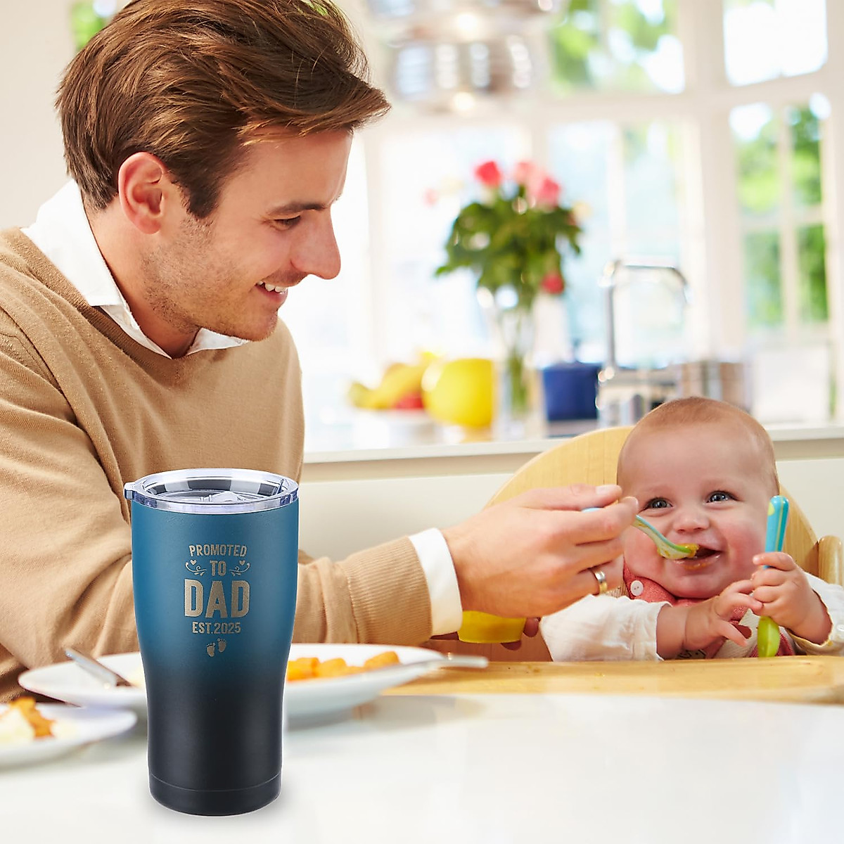 NUI LIVING Promoted to Dad Est 2025 Tumbler - New Dad Gifts Ideas - First Time Dad - Dad to Be - Daddy w/Newborn - Dads to be Present - Expecting Father Presents (Midnight)