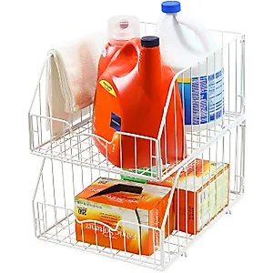 Simple Houseware 2 Pack Grid Wire Stackable Entry Basket Bin, White, 13-Inch