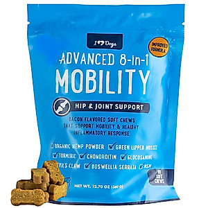 iHeartDogs Hip & Joint Supplement for Dogs - Advanced 8-in-1 Dog Joint Supplement Chews with Glucosamine, Chondroitin, Turmeric, Devil's Claw, Green Lipped Mussel, Hemp, Yucca, Boswellia & MSM - 90 Ct