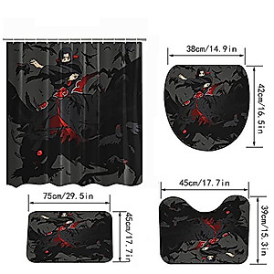 4 Piece Cool Anime Shower Curtain Set with Non-Slip Rug Toilet Lid Cover Bath Mat，Waterproof Shower Curtains Sets for Bathroom With12 Hooks 60X72 inches, 11
