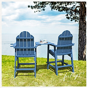 LUE BONA Tall Adirondack Chairs Set of 2 with Removable Table,Poly Adirondack Chair Bar Stools with Cup Holder, 25.6", 300Lbs, Weather Resistant Lifeguard Chair for Balcony,Deck