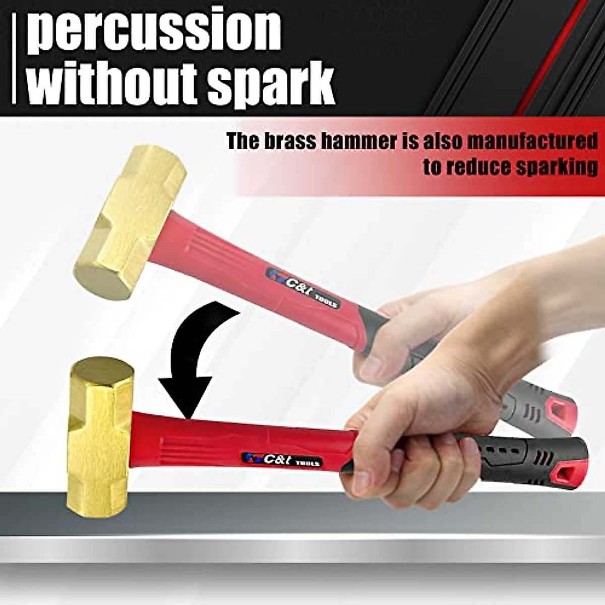 C&T 2lb Brass Sledge Hammer,Non-Sparking, Comfortable Fiberglass Handle,2-Pounds,Non-Magnetic,Corrosion Resistant