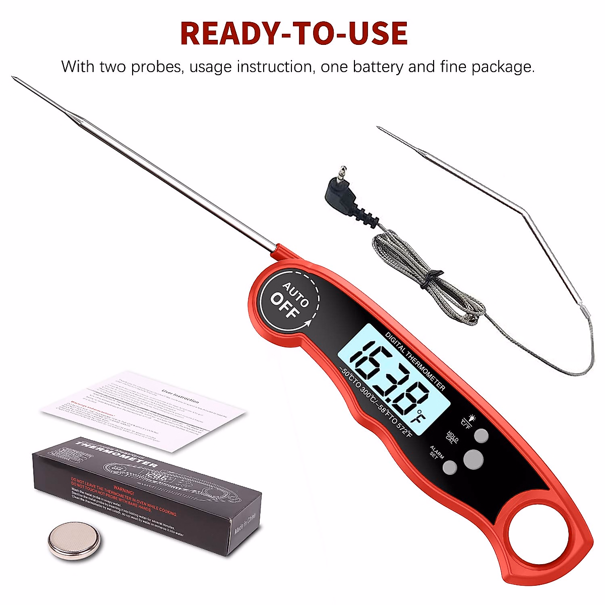 KANGYA In Oven Digital Meat Thermometer,Updated Dual Probe Instant Read Oven Safe with Alarm Function Big Back-light Screen Magnetic Portable for Food Meat Kitchen Outdoor BBQ Cooking Grill Smoker,Red