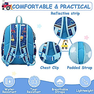 VASCHY Toddler Kids backpacks, Cute Lightweight Water Resistant Preschool Kindergarten Daypack SchoolBag Boolbag for Boys Construction Cars