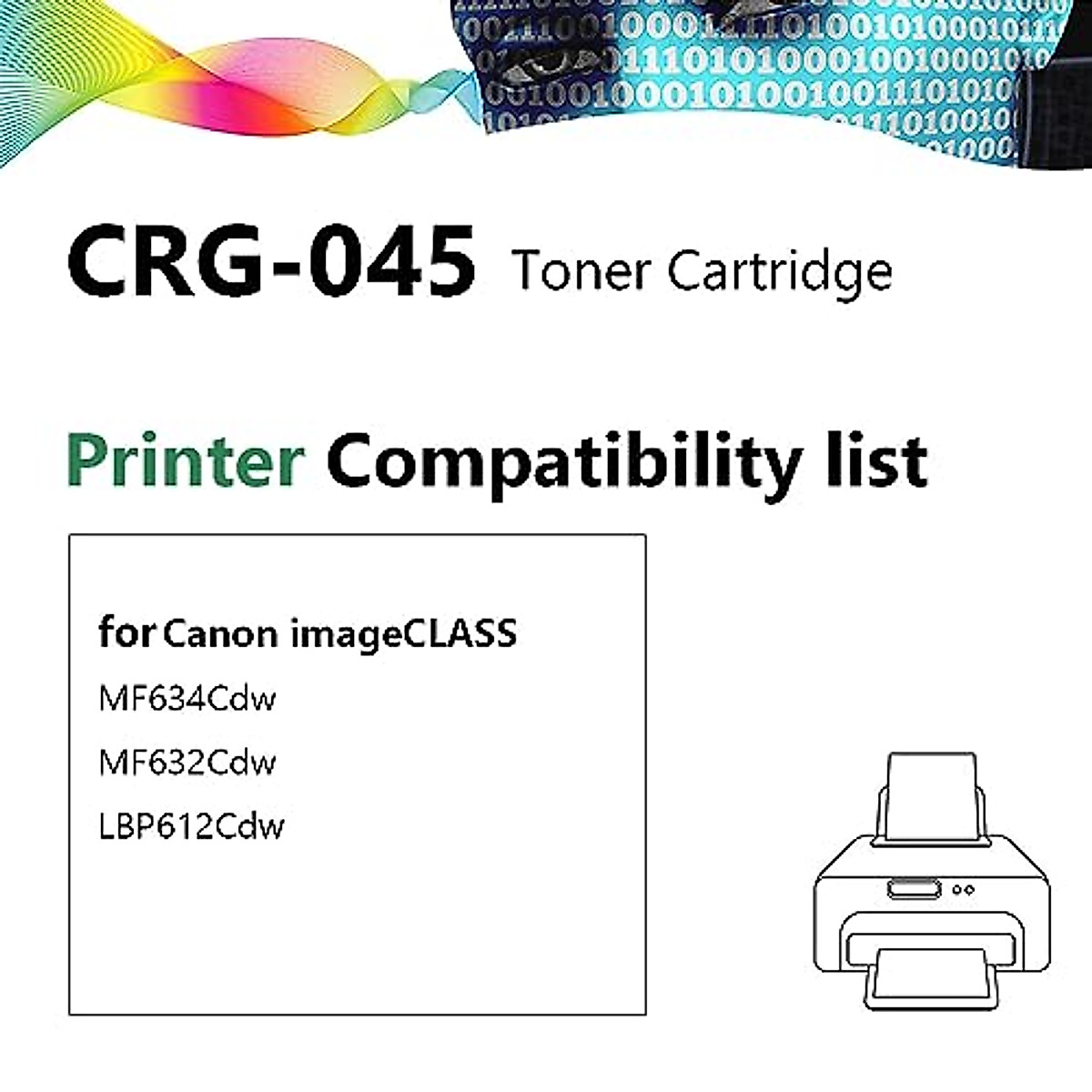 045 Black Toner Cartridge CRG-045 Compatible for Canon Color ImageCLASS MF634Cdw MF632Cdw LBP612Cdw LBP612C LBP612 MF632 MF632C 634C MF634 Black x 1