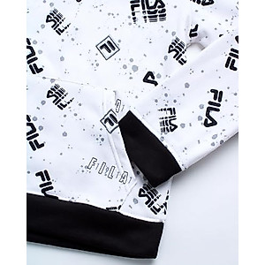 Fila Boys' Sweatsuit Set - 2 Piece Active Hoodie Sweatshirt and Jogger Sweatpants - Performance Activewear Set for Boys, 8-12, Size 10, Black Logo