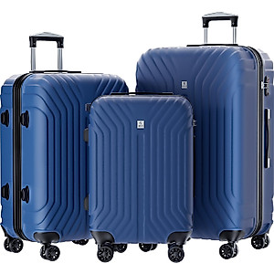 AnyZip Luggage Sets Expandable PC ABS 3 Piece Set Durable Suitcase with Spinner Wheels TSA Lock Carry On 20 24 28 Inch Blue