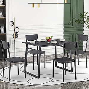 JOMEED 5 Piece Dining Table Set for 4 Kitchen Table and Chairs for 4 Metal and Wood Rectangular Space Saving Dining Table with Chairs Perfect for Dining Room, Kitchen and Small Spaces (Black)