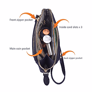 Teskyer Coin Purse Pouch, RFID Blocking Credit Card Holder Zipper Wallet with Wrist Strap and Key Chain for Men & Women