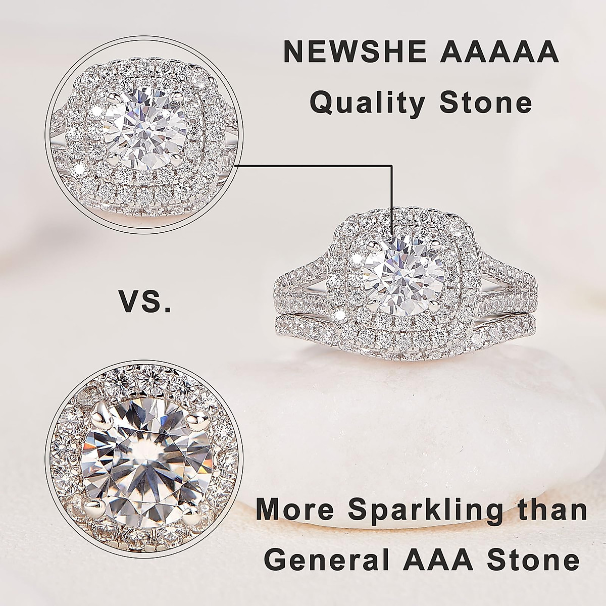 Newshe Jewellery Wedding Engagement Ring Set AAAAA Cz 925 Sterling Silver 2Ct Round Created Blue Sapphire White Size 7