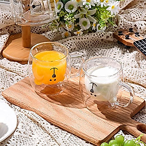 8 Pcs Cute Bear Mugs Bear Tea Cup 8.5 oz Double Wall Glass Milk Coffee Bear Mug with Handle Insulated Glass Espresso Cups Glass Birthday Gift for Women Men Valentine's Day Office