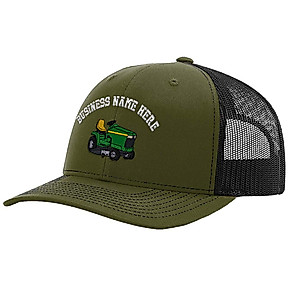 Custom Richardson Trucker Hat Riding Lawn Mower C Embroidery Business Name Polyester Baseball Mesh Cap Snaps - Loden/Black, Personalized Text Here