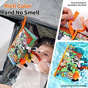 Jollybaby Baby Cloth Books, Touch & Feel Crinkle Soft Books, for Infants Babies, Toddler Early Educational Interactive Stroller Toys, Baby Girl & Boy Gift(Farm Tails)