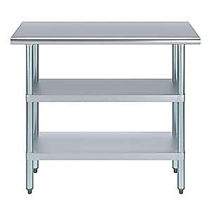 48" Long X 14" Deep Stainless Steel Work Table with 2 Shelves | Metal Food Prep Station | Commercial & Residential NSF Utility Table