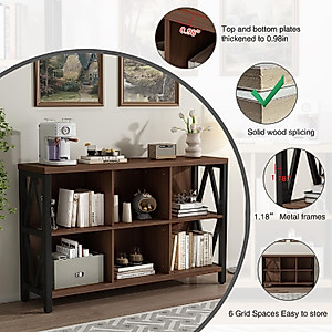 WH-AOERPUMY Solid Wood and Long Wood and Metal Cubby Bookcase, 6 Cube Storage Organizer with Shelf,Industrial Horizontal Bookshelf,Long Metal Cubby Bookcase